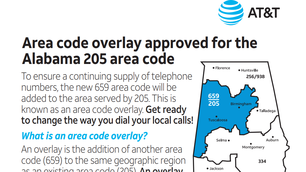AT&T announces new area code for central Alabama