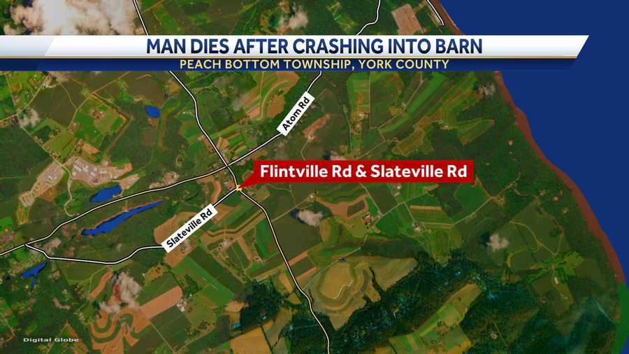 Man dies after crashing into barn in Peach Bottom Township, York County