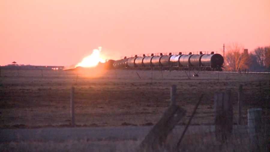 The Latest: Company: Train with ethanol in fiery derailment