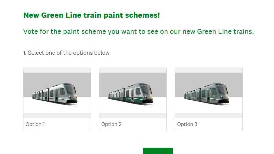 MBTA wants your opinion on color scheme of new Green Line trains