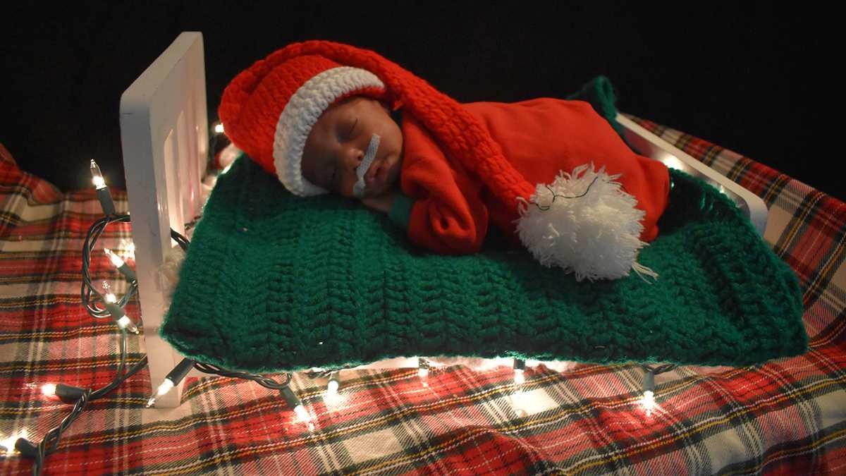 NICU babies dressed in Christmas outfits at UofL Hospital