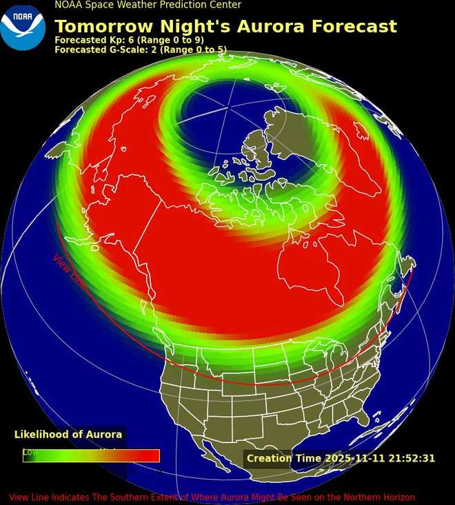Northern Lights may light up the sky, Auroras favor the North