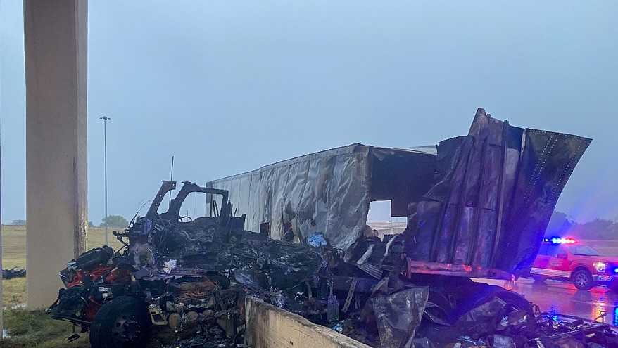 OKCFD shows aftermath of fiery semi-trailer crash on I-40