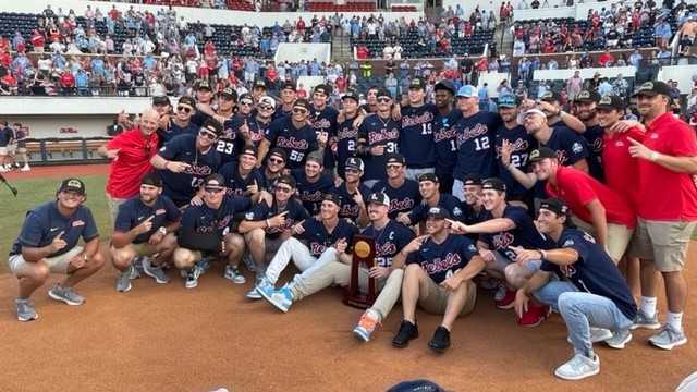 Ole Miss baseball team celebrates after bringing home National Championship