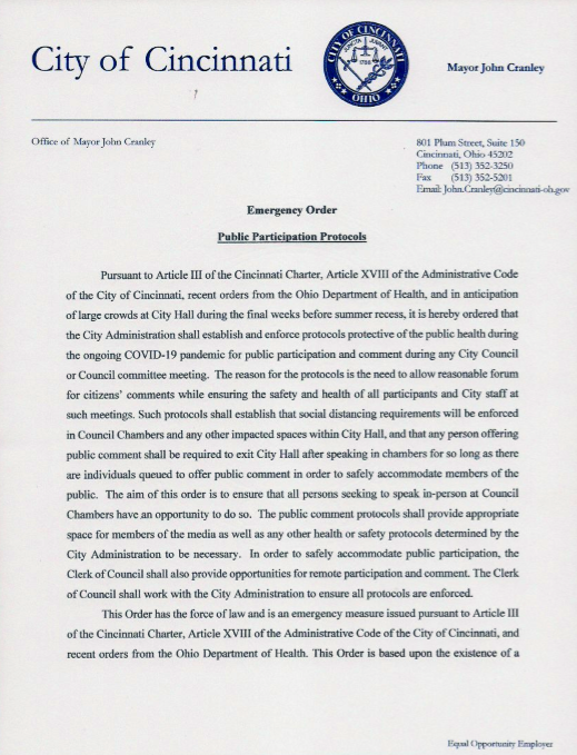 Cincinnati mayor signs order changing public comments at city council ...