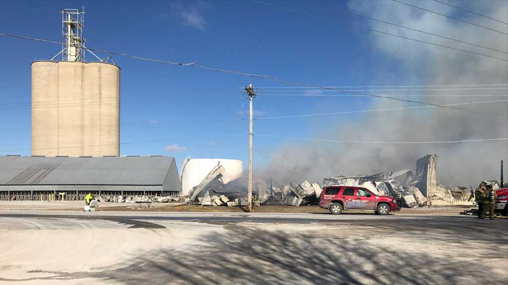Smoke visible for miles following feed facility fire