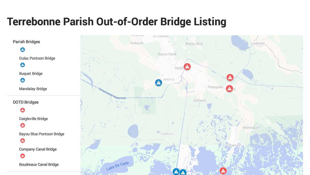 Terrebonne Parish bridge closed due to electrical issues