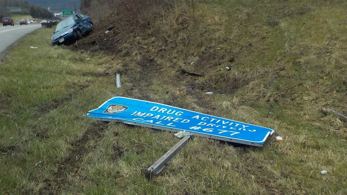 OSHP: Impaired driver crashes into driving impaired sign in Batavia