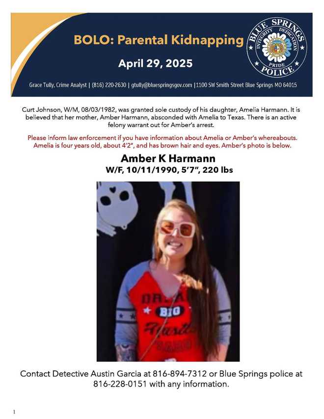 Blue Springs parental kidnapping: Mom takes daughter out of state