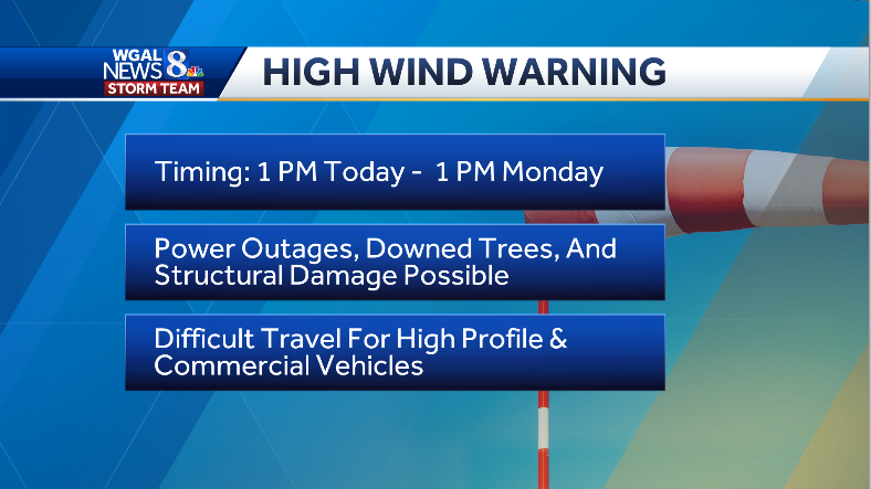 High wind warnings in effect Sunday afternoon through Monday afternoon