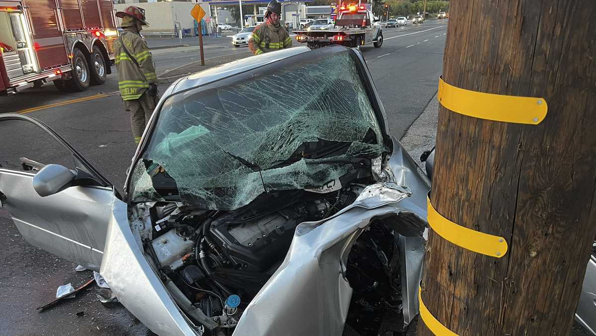 Driver suffers major injuries when vehicle hits pole, catches fire in Carmichael