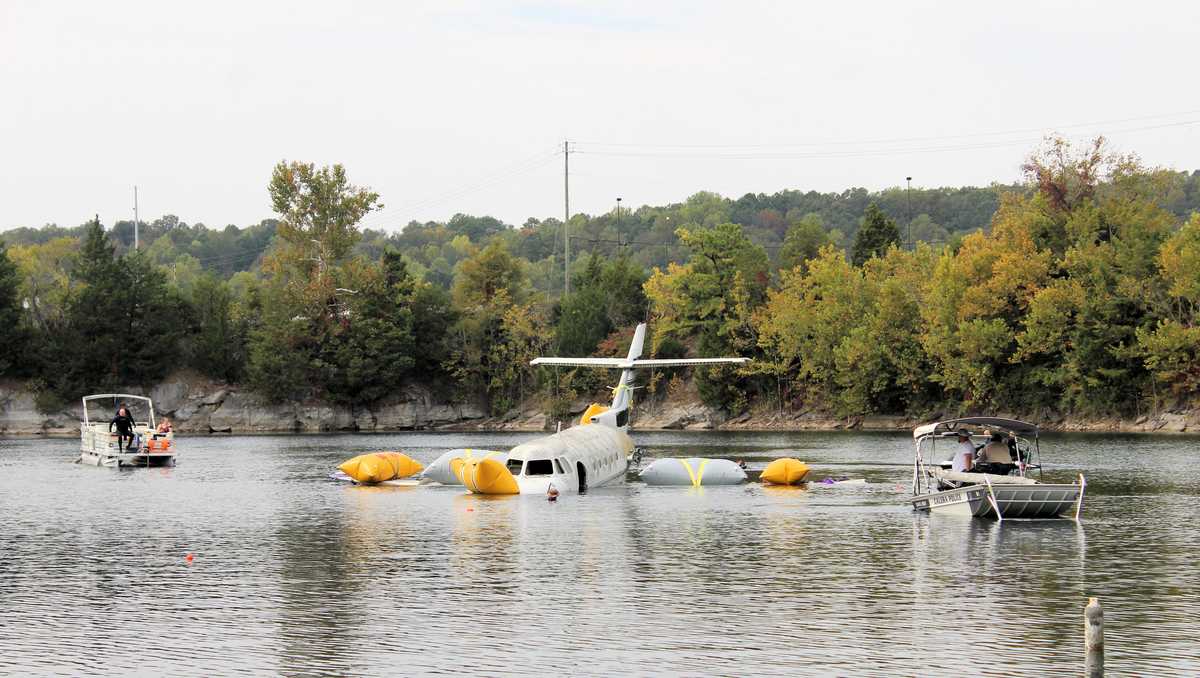 Jet airplane submerged in Pelham quarry lake for training