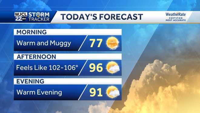 Savannah: Very hot weather with feels-like temperature 105-110˚