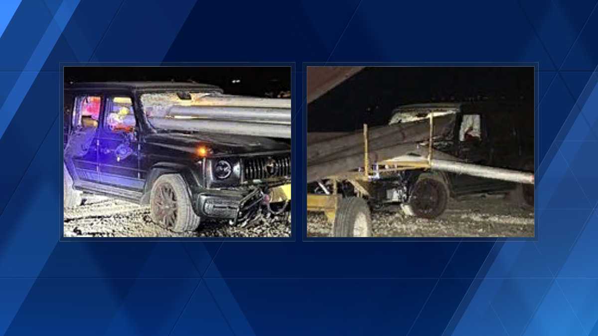 Driver escapes with minor injuries after poles goes through windshield