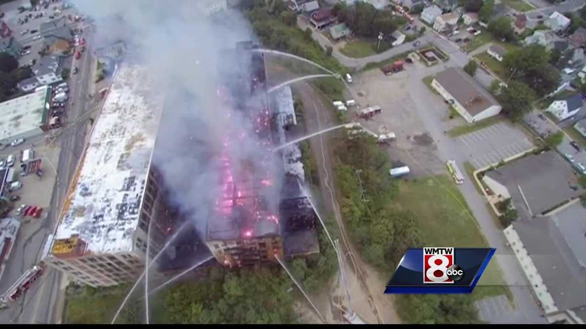 Drone photos show large fire at Sanford mill building