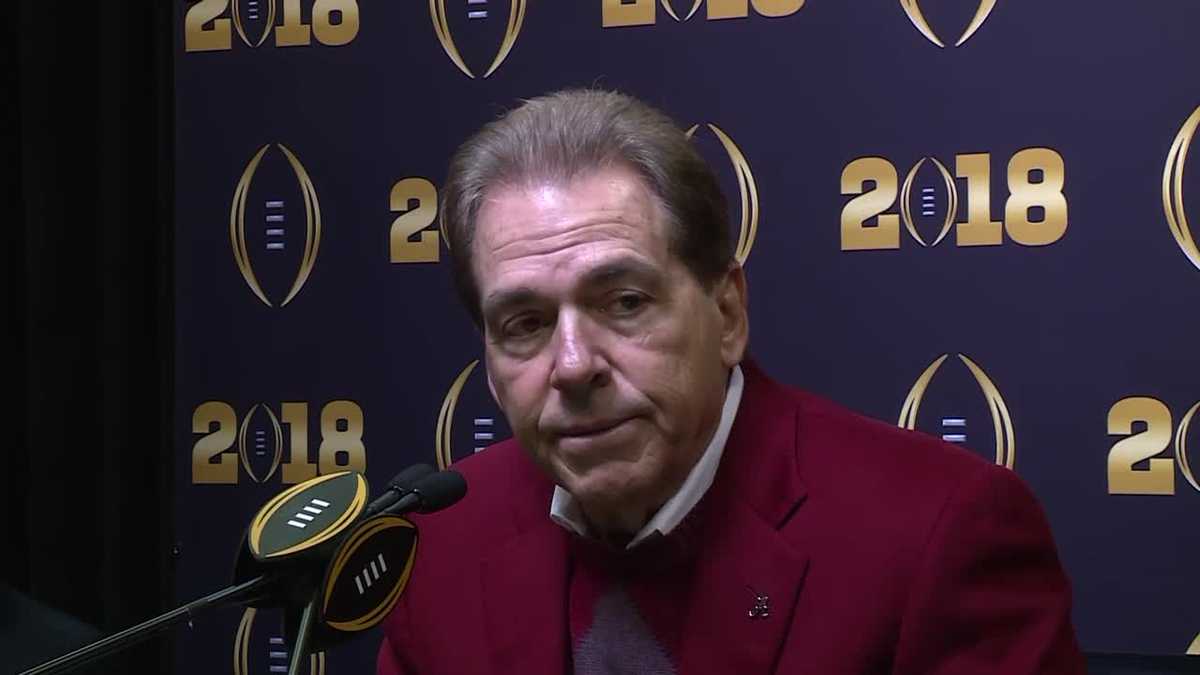 Alabama coach Nick Saban speaks at National Championship media day