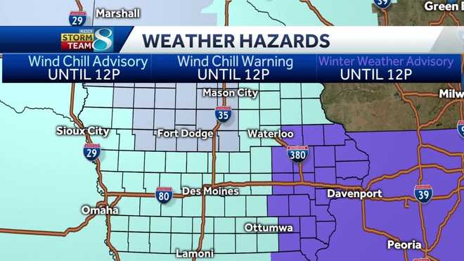 DES MOINES IOWA SCHOOL CLOSINGS, DANGEROUS WIND CHILLS