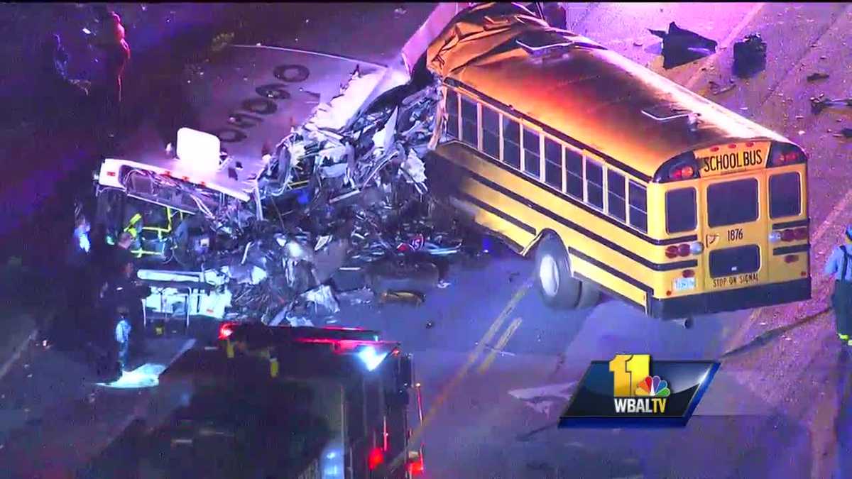 Photos: MTA, school bus crash in SW Baltimore