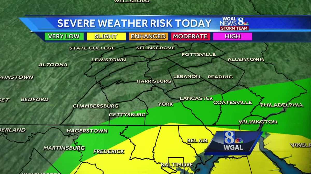 Rain could be heavy at times today; Very low risk of severe weather