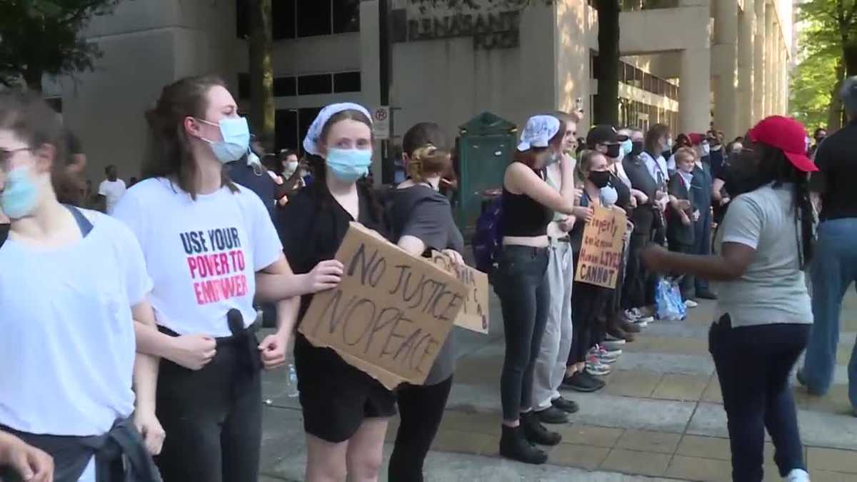 Hundreds gather for a protest in downtown Birmingham
