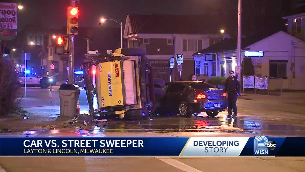 DPW worker injured after car hits street sweeper