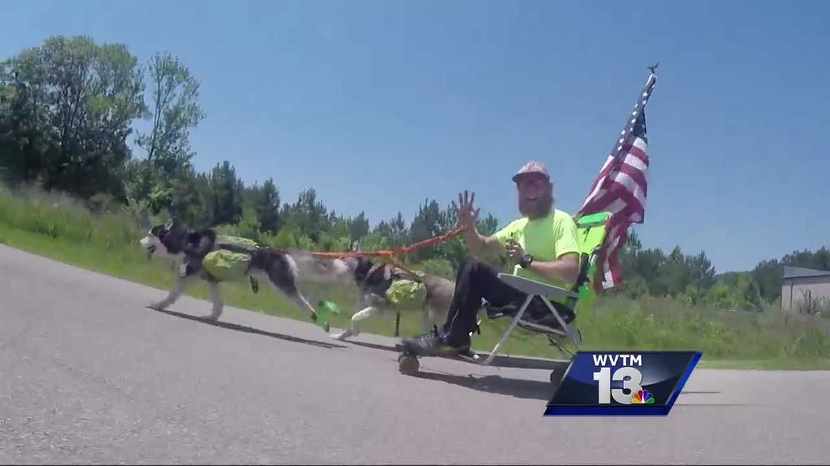 Homeless man on cross-country journey rolls into Oneonta, Alabama on ...