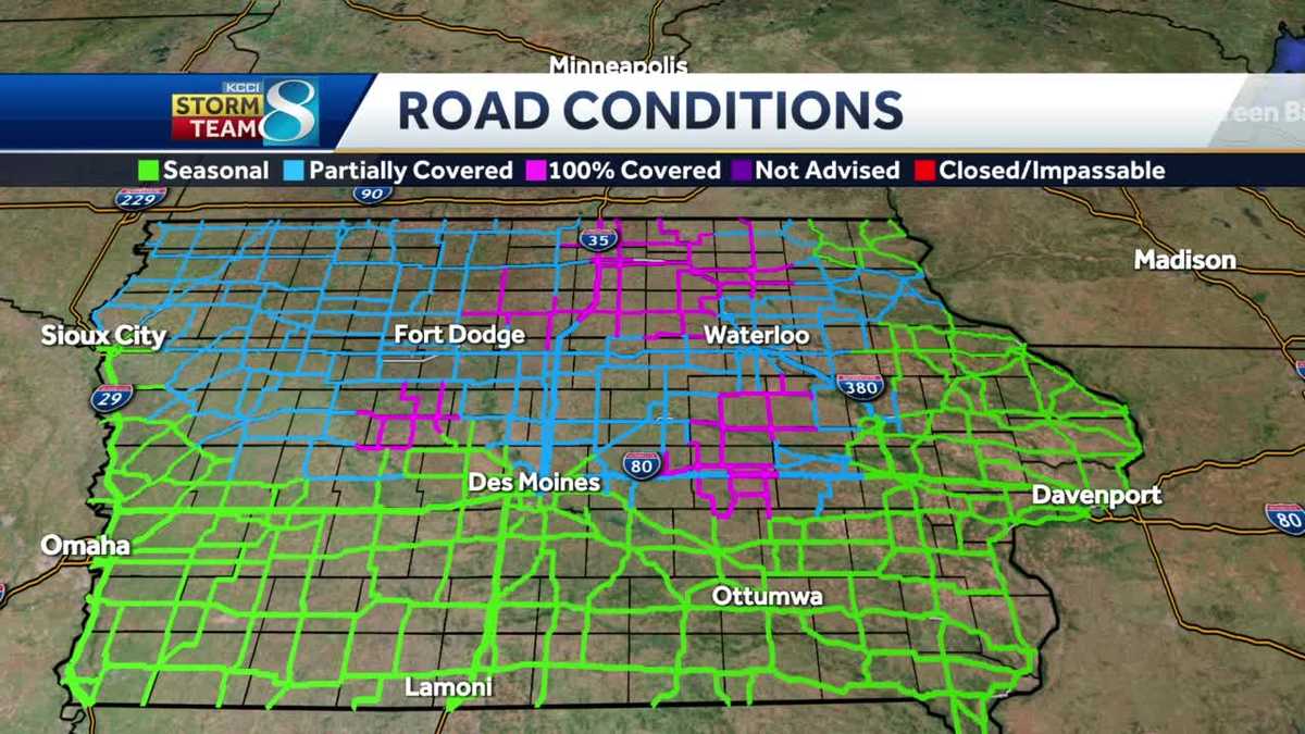 Heavy, wet snow impacting Iowa travel conditions