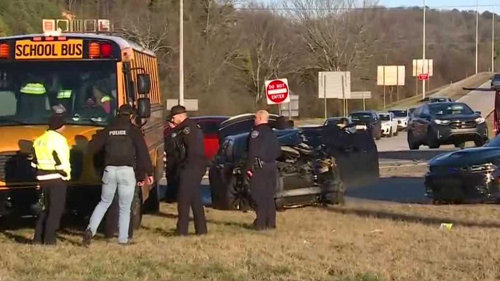 4 arrested after police chase ends in major crash involving school bus ...