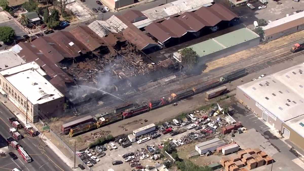Aerials: Fire destroys much of Stockton building