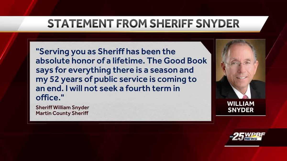 William Snyder: Florida sheriff will not run for reelection in Martin County