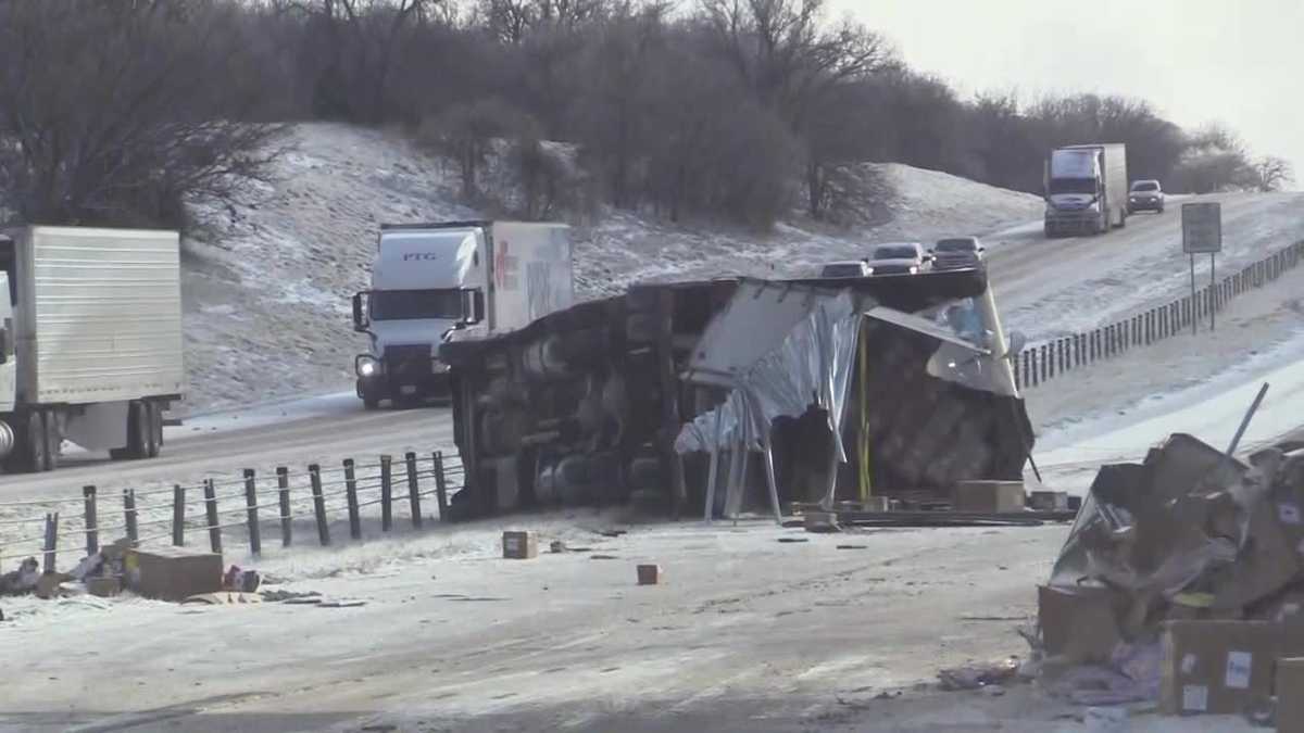 OHP: Overturned semi-trailer blocks eastbound I-40 near McLoud