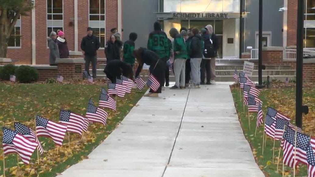 York College honors veterans with flag planting