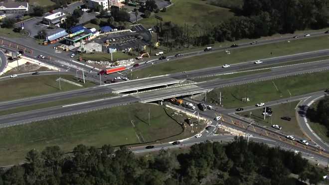 Traffic halts in Wildwood after semi hits bridge