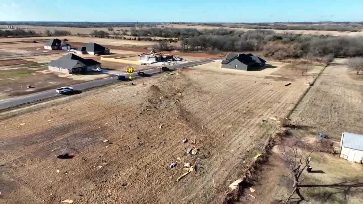 Path of damage left behind after tornado hit Purcell Thursday