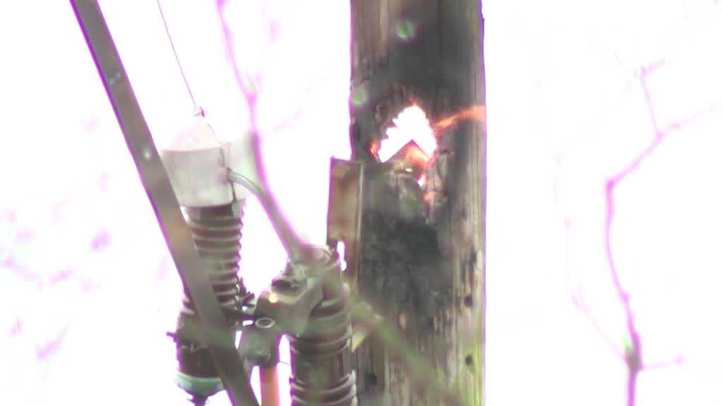 Utility pole caught fire after lightning strike