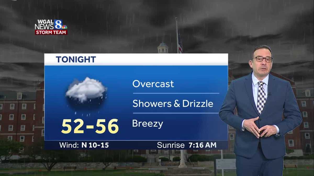 Rounds of rain, cloudy, breezy, cool Monday; Showers taper early Tuesday