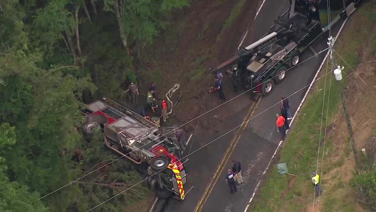 Driver cited after fire truck overturns along Upstate highway