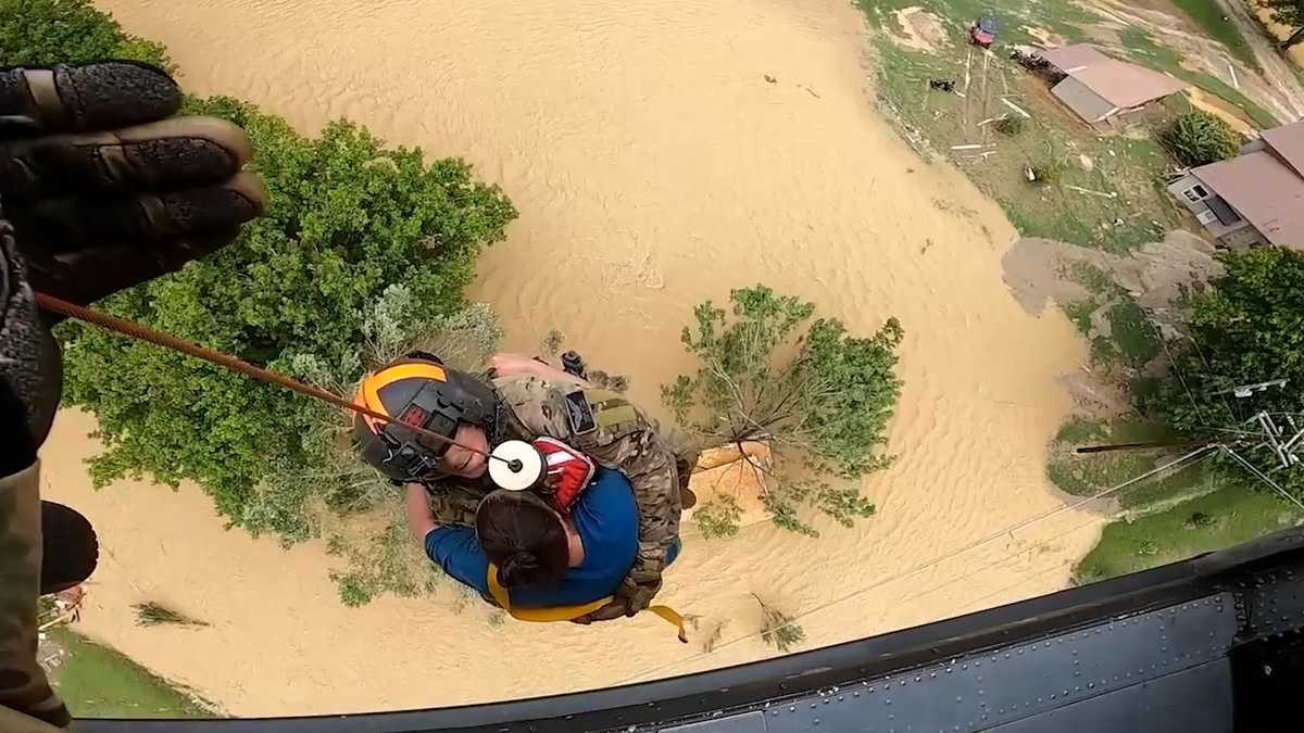 Video shows Kentucky National Guard's POV during helicopter flood rescues