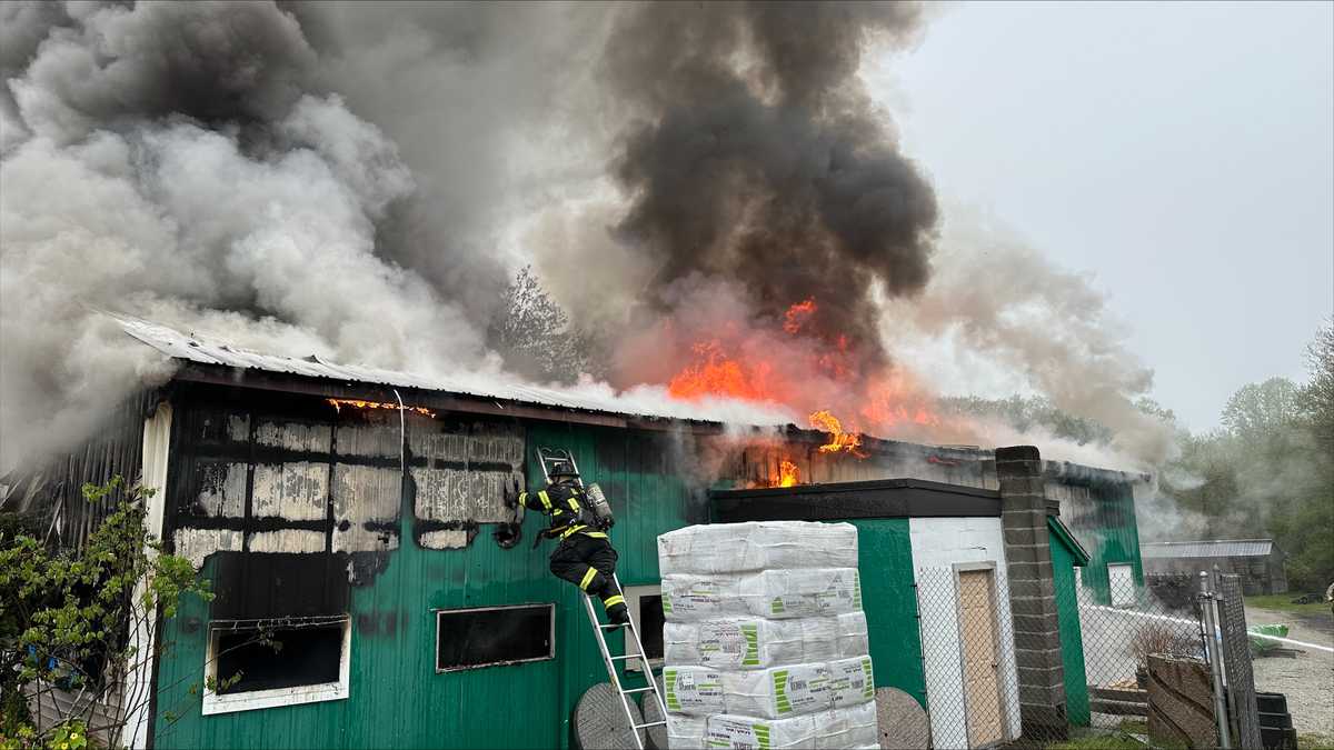 Fire rips through animal feed supply store in Mendon, Massachusetts