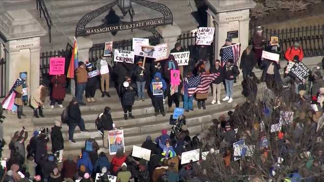 Anti-Trump, Project 2025 protest gathers outside Massachusetts State House