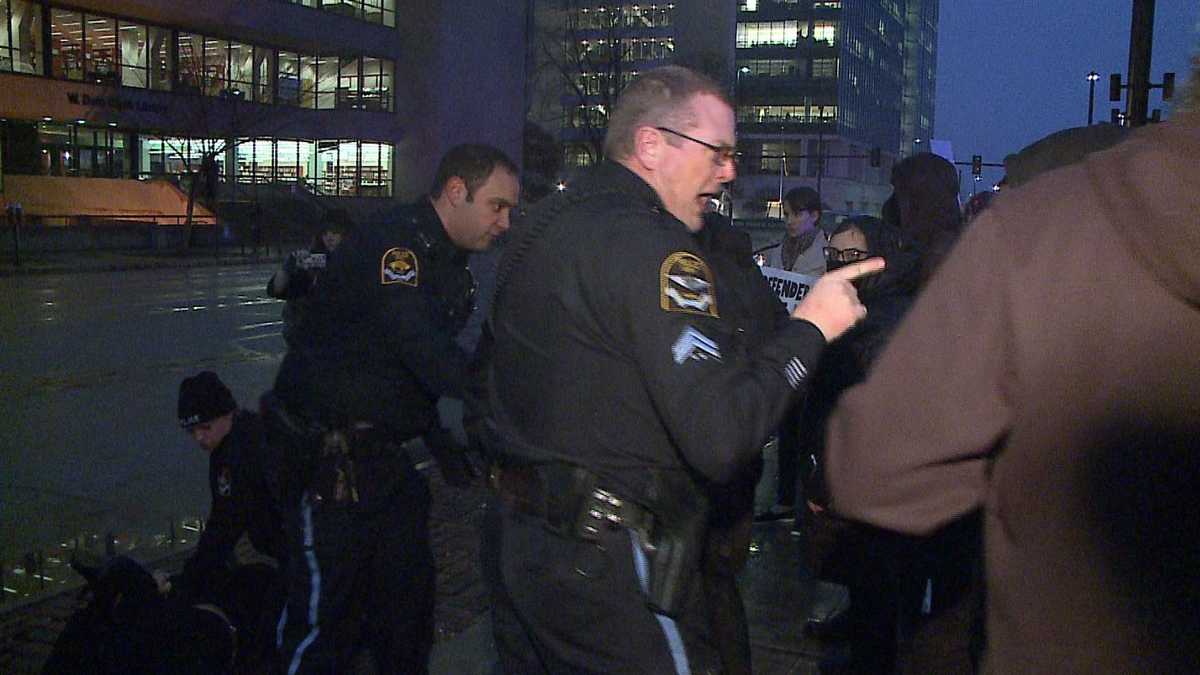 Protesters gather in downtown Omaha after Trump swears in as 45th President