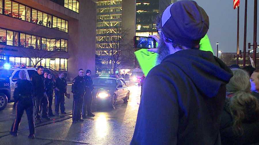 Protesters gather in downtown Omaha after Trump swears in as 45th President