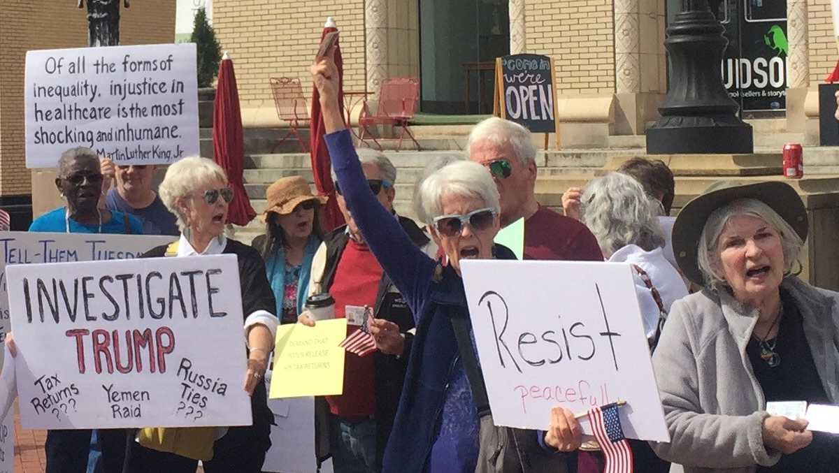 Protesters make push for Republican town hall meetings in the Upstate