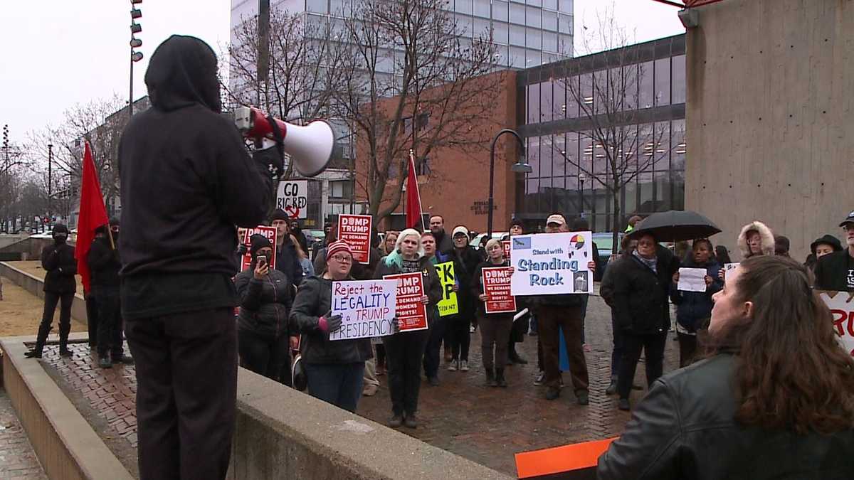 Protesters gather in downtown Omaha after Trump swears in as 45th President