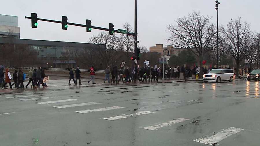 Protesters gather in downtown Omaha after Trump swears in as 45th President