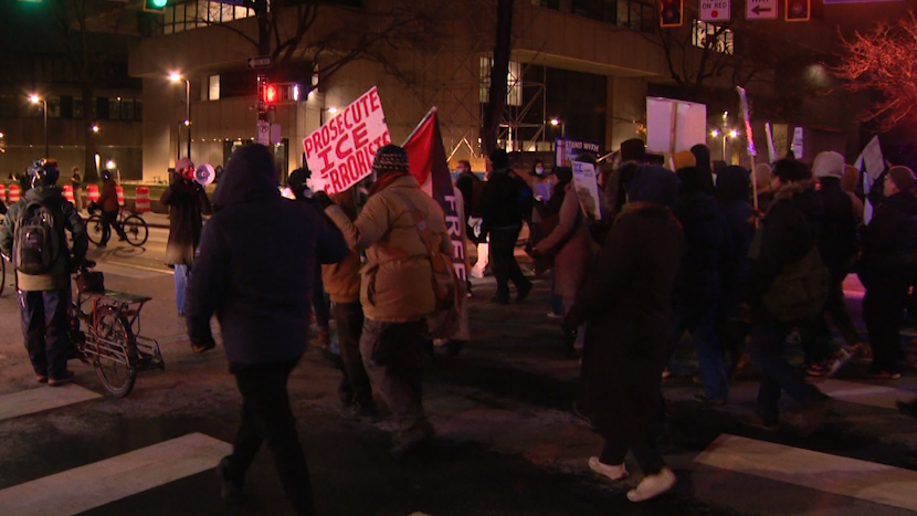 Anti-ICE protesters march down Forbes Avenue in Oakland