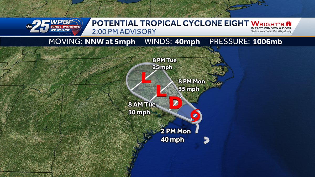 Potential Tropical Cyclone Eight is off the Carolina Coast