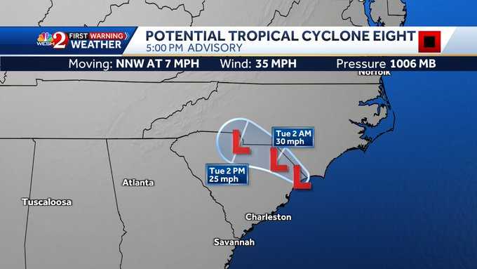 Potential Tropical Cyclone 8 to move inland across the Carolinas
