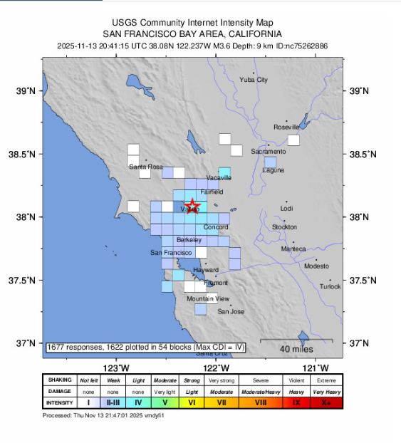 3.6-magnitude quake hits near Vallejo | California earthquake