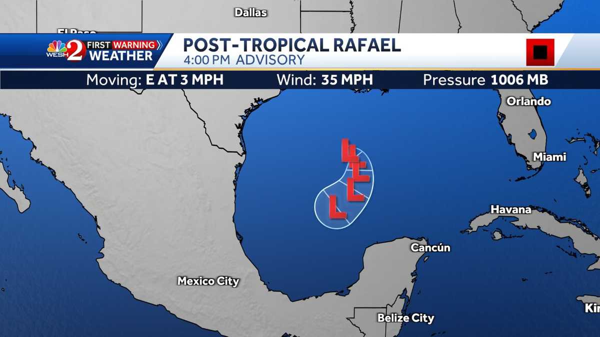 Rafael degenerates to post-tropical remnant low
